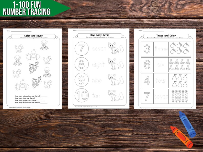 1-100 Number Tracing and Coloring Mix Theme • 20 PDF Printable Pages ...