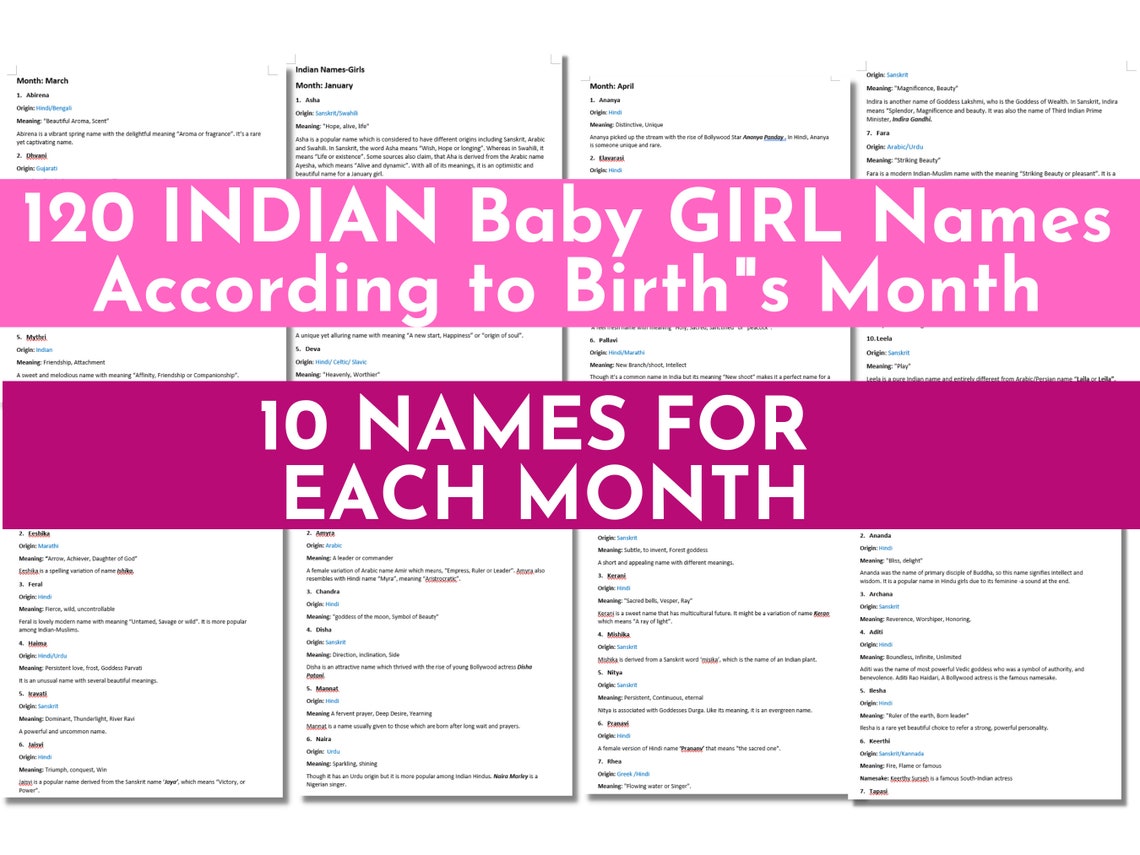 120 Unique Indian Name for Indian Baby GIRL Names Based on Month of ...
