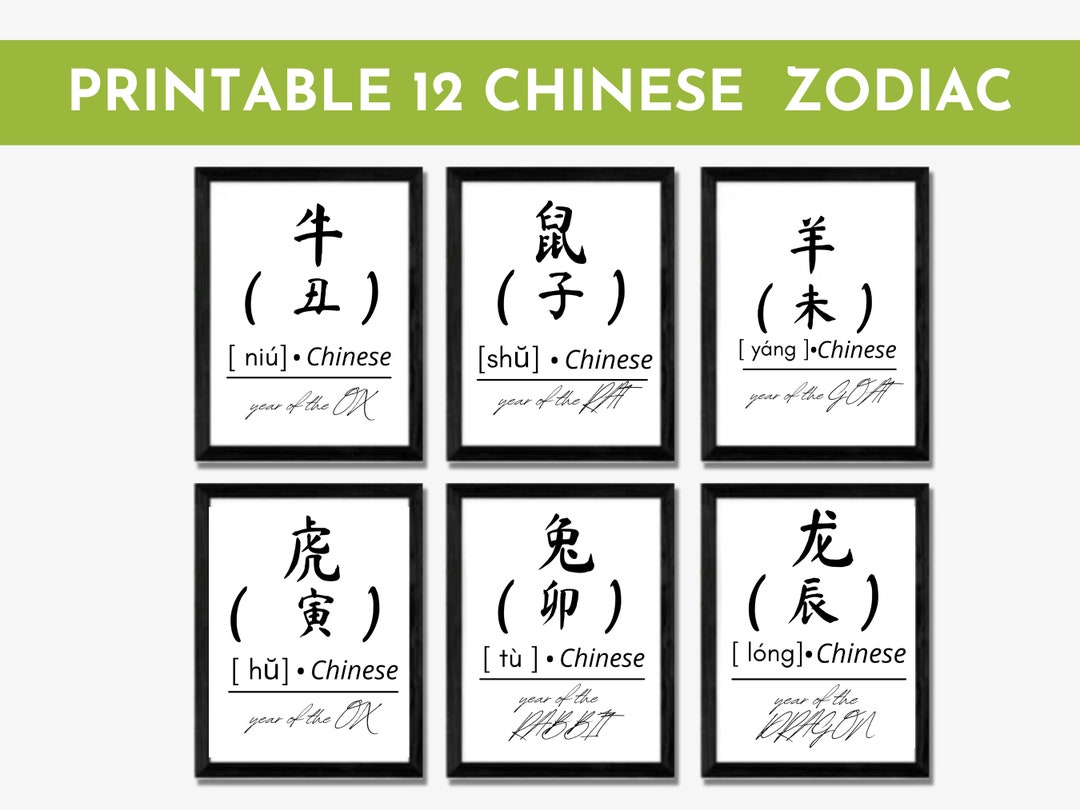 12 Chinese Lunar Horoscope Zodiac Print Poster Home Decor, 12 Chinese ...