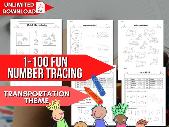 1-100 Number Tracing and Coloring Transportation Theme 20 - Etsy