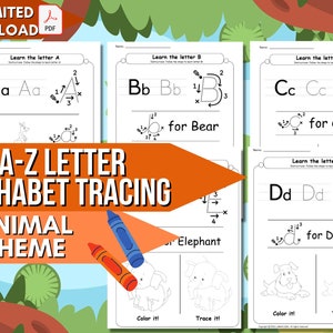 A Z ALPHABET TRACING Animal Theme 26 PDF Printable Pages - Etsy