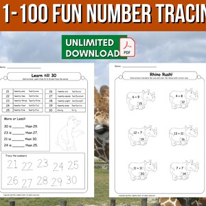 1-100 Number Tracing and Coloring Zoo Animal Theme • 20 PDF Printable ...