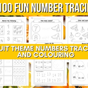 1-100 Number Tracing and Coloring Fruits Theme • 20 PDF Printable Pages ...