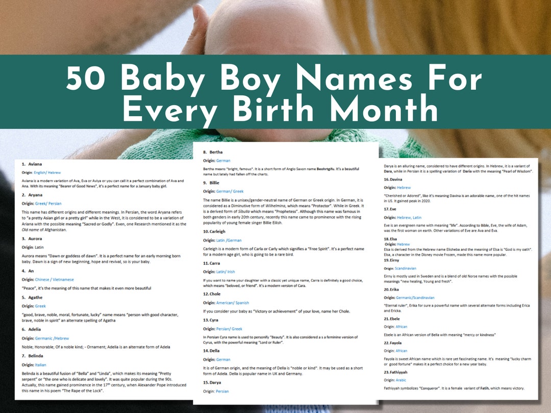 600 Baby BOY Names Based on Birth Month L Baby Name List Every Month L ...