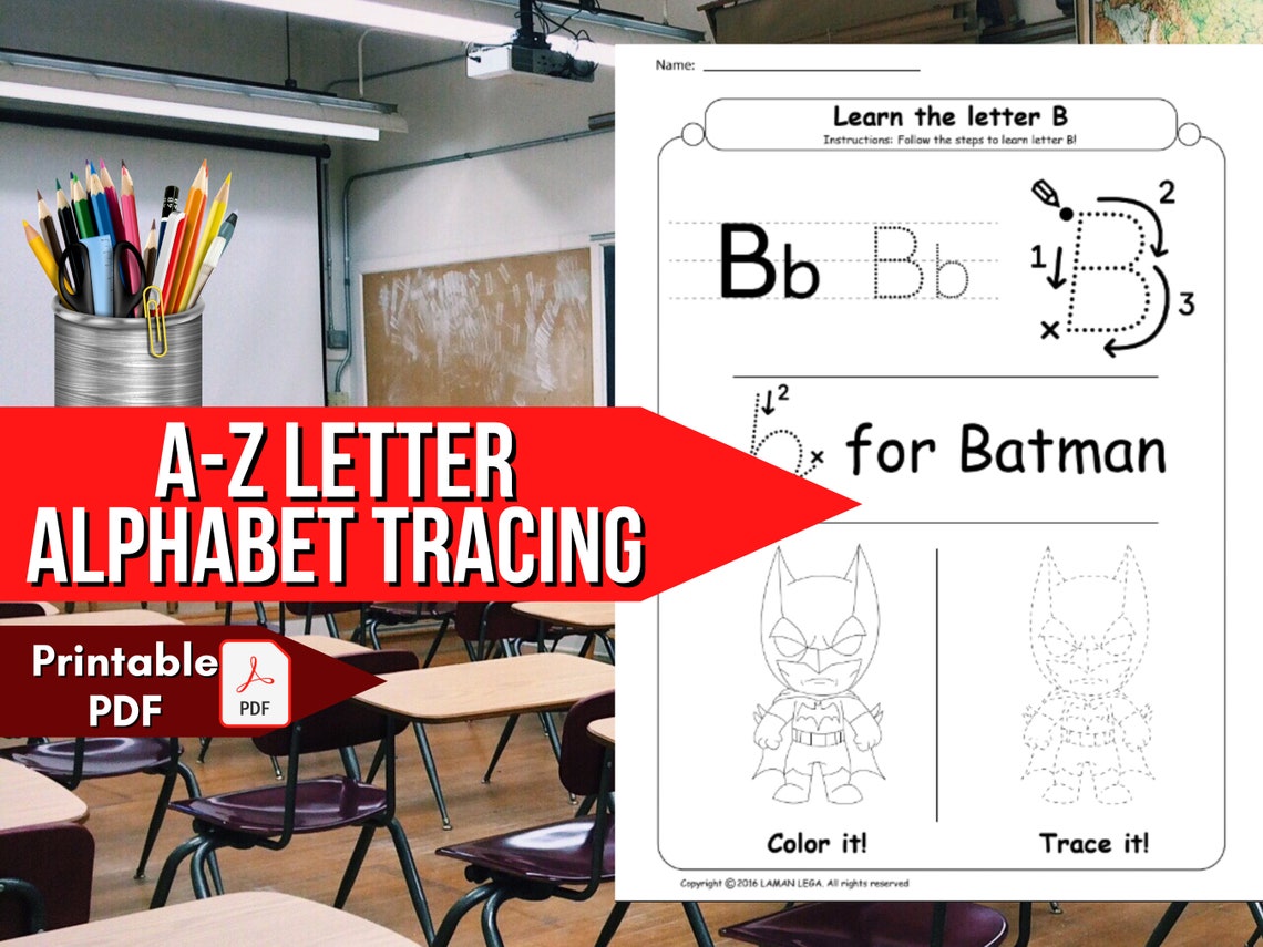 A - Z ALPHABET TRACING Super Hero Theme• 26 PDF Printable Pages ...