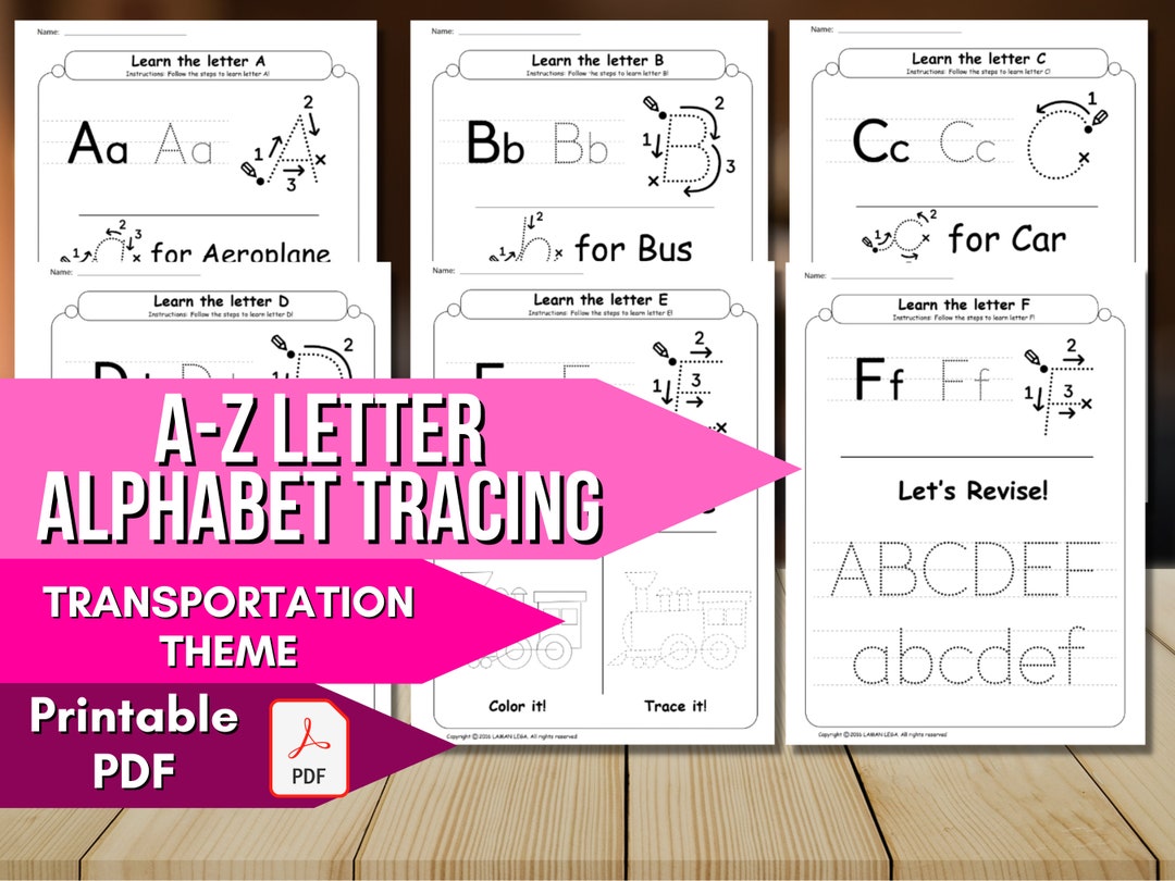 A - Z ALPHABET TRACING Transportation Theme• 26 PDF Printable Pages ...