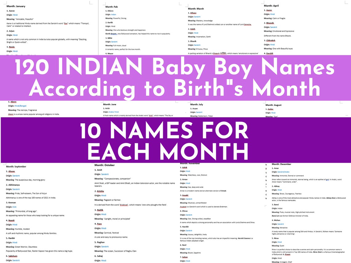 120 Unique Indian Name for Indian Baby Boy Names Based on Month of ...