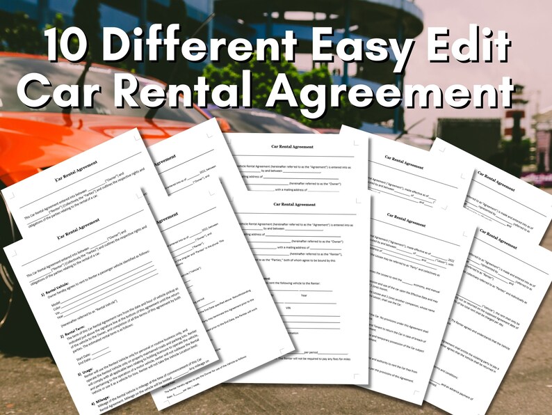10 Easy Edit Car Rental Agreement, Car Rental Rental Contract, Editable ...