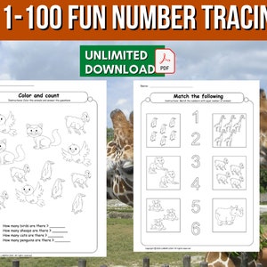 1-100 Number Tracing and Coloring Zoo Animal Theme • 20 PDF Printable ...