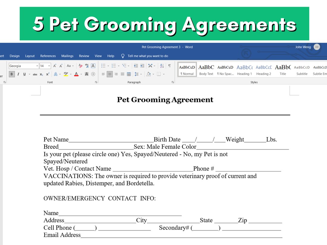 5 Pet Grooming Agreement & Terms of Service Pet Client Grooming ...