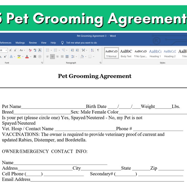 Pet Grooming Contract Template - Etsy