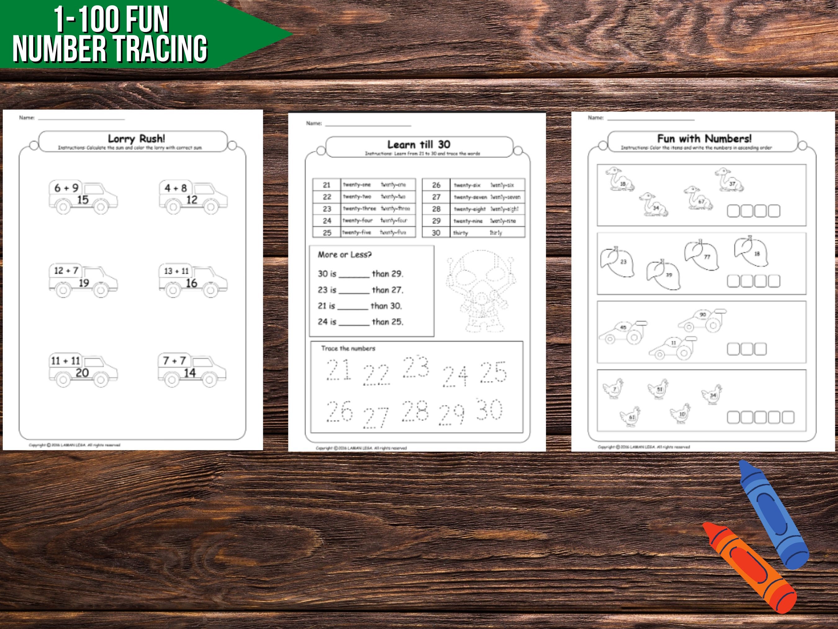 1-100 Number Tracing and Coloring Mix Theme • 20 PDF Printable Pages ...