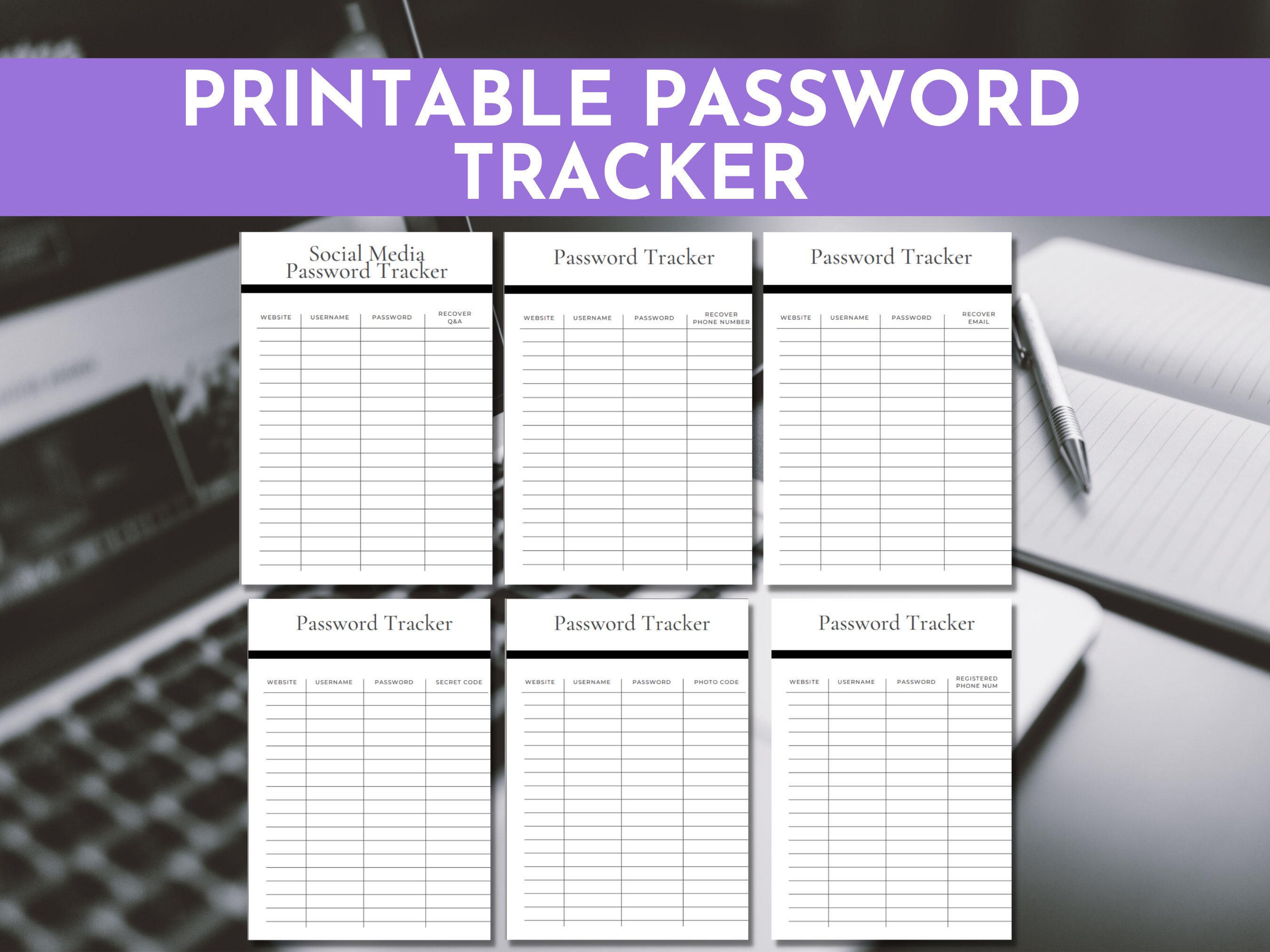 6 Minimalist Printable Password Tracker. Password Log and Password ...