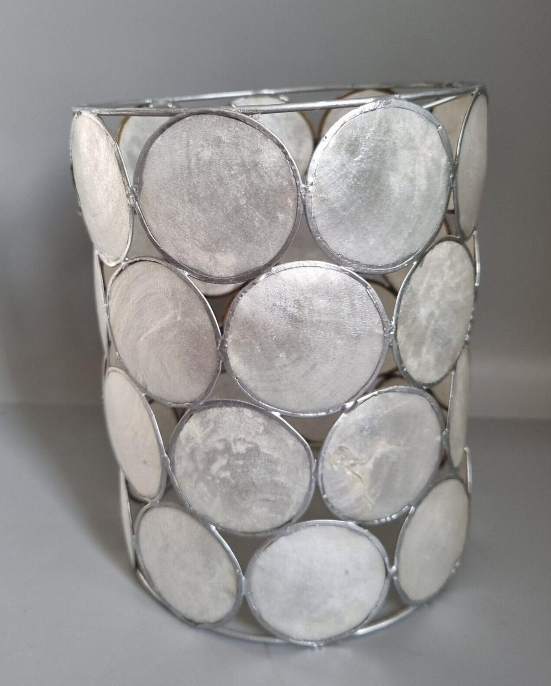 Vintage Capiz Shell Disc Pendant Ceiling Light Shade Silver 18cm Boho ...