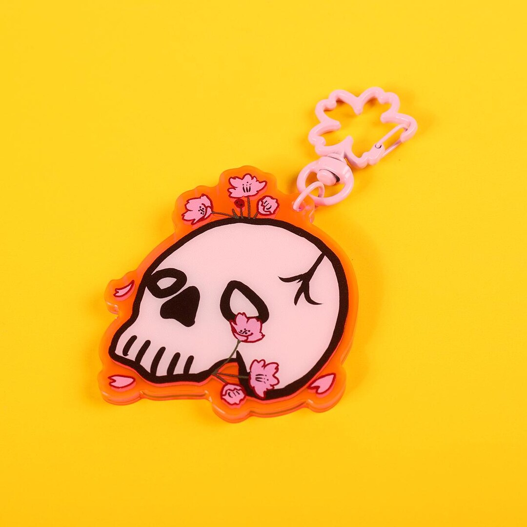 Cherry Blossom Skull Keychain – Neon Pink Acrylic Pastel Goth Decor - Etsy