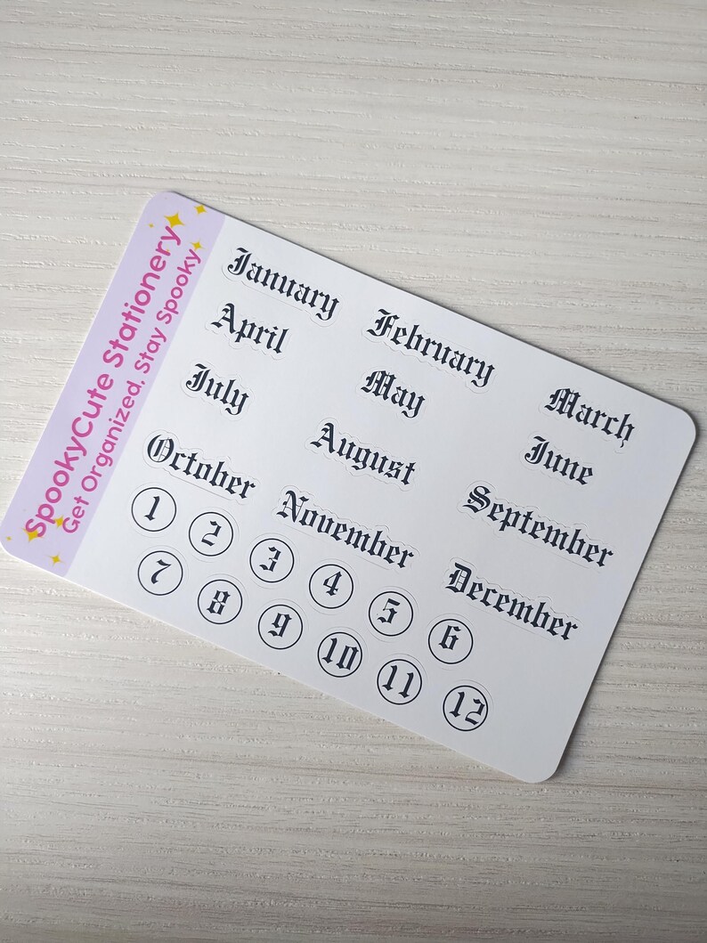 Months of the Year Gothic Lettering Sticker Sheet Small - Etsy