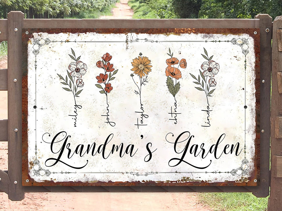 Personalized Metal Flower Garden Sign for Nana, Custom Metal Gardening ...