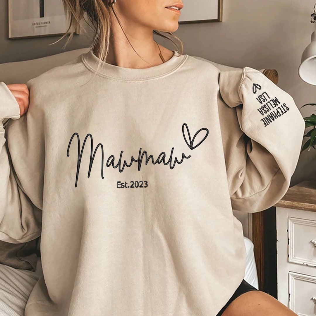 Embroidered Custom Mawmaw Hoodie With Kidnames on Sleeve, Mawmaw With ...