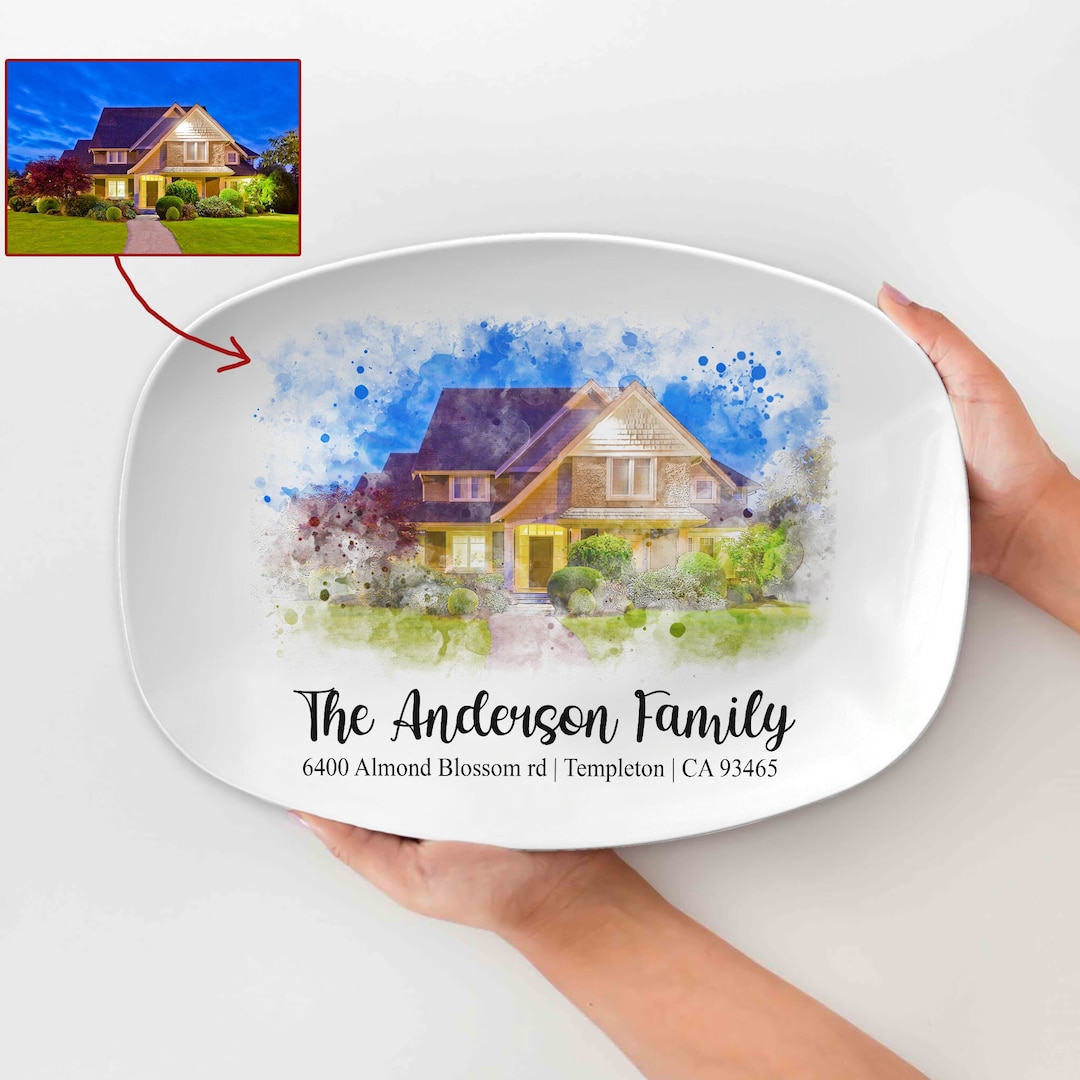 Personalized Watercolor House Portrait Platter, Custom Watercolor House ...