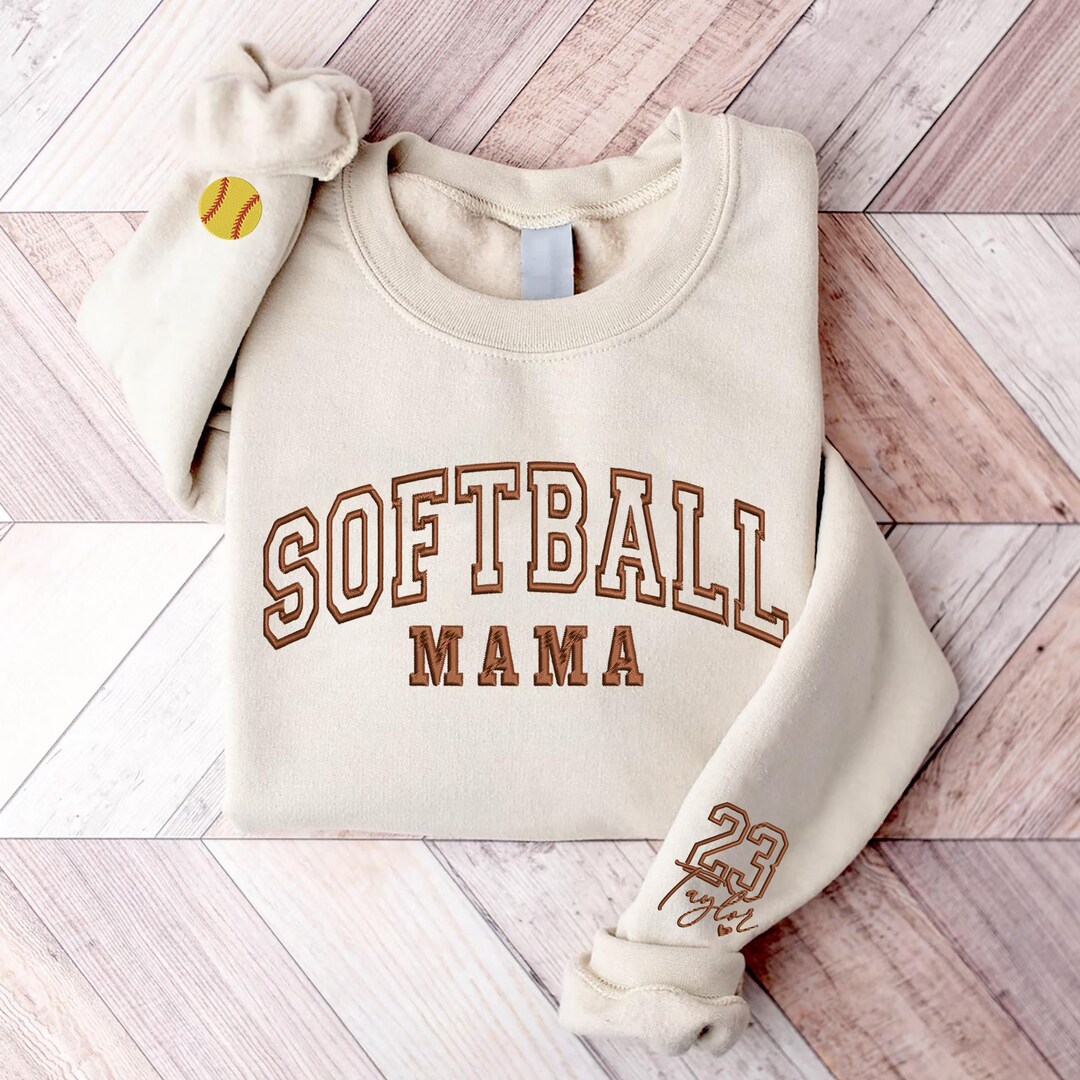 Custom Embroidered Softball Mom Sweatshirt, Personalized Softball Mama ...