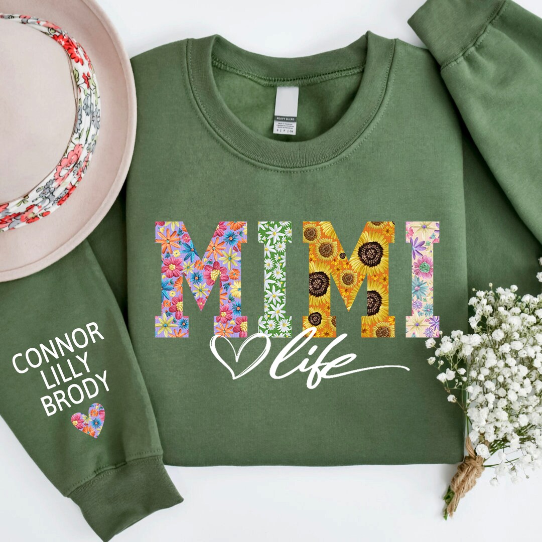 Personalized 'mimi Life' Flower and Kids Sweatshirt, Custom Nana Gift ...