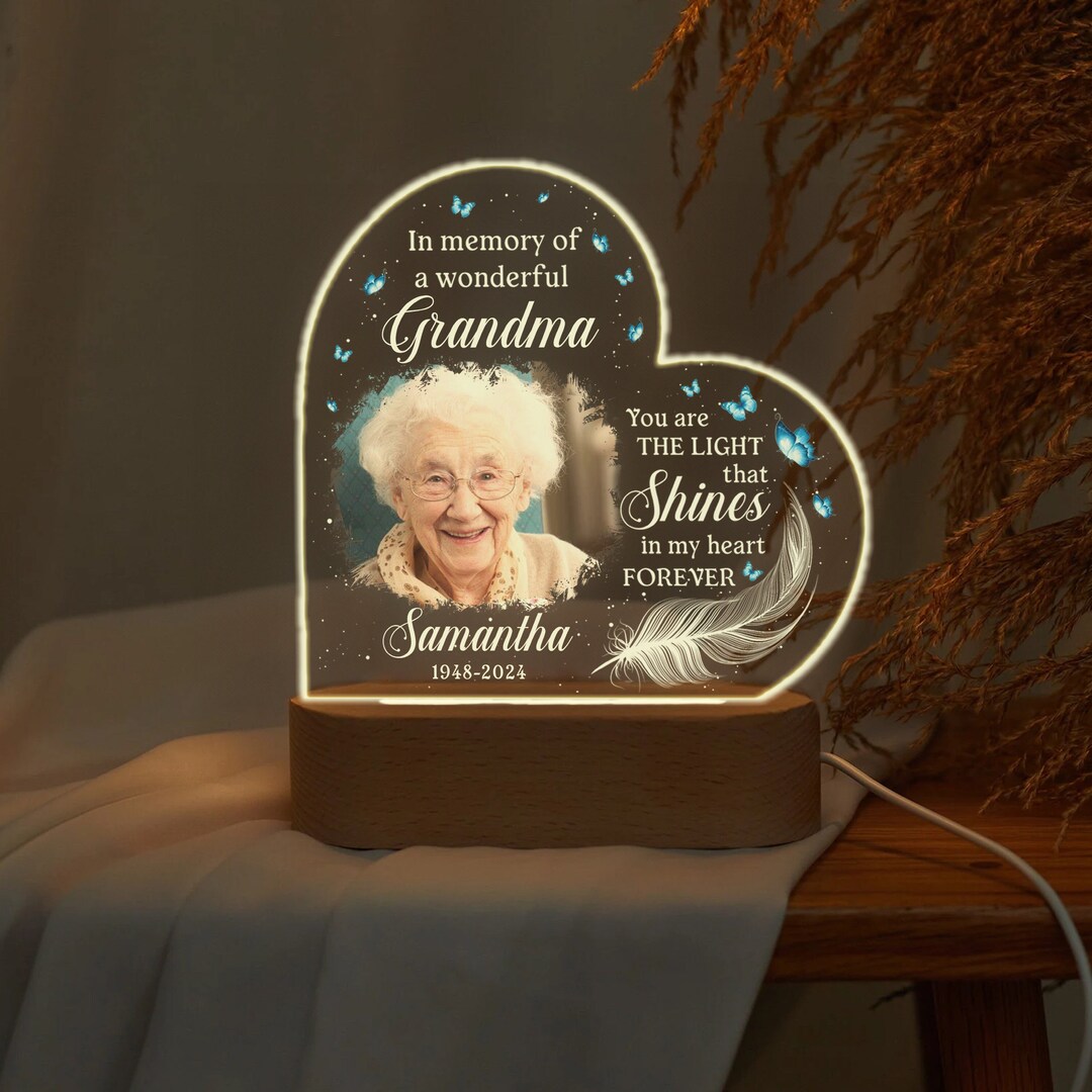 Personalized Photo Night Light Memorial Gift, Picture Frame Memorial ...