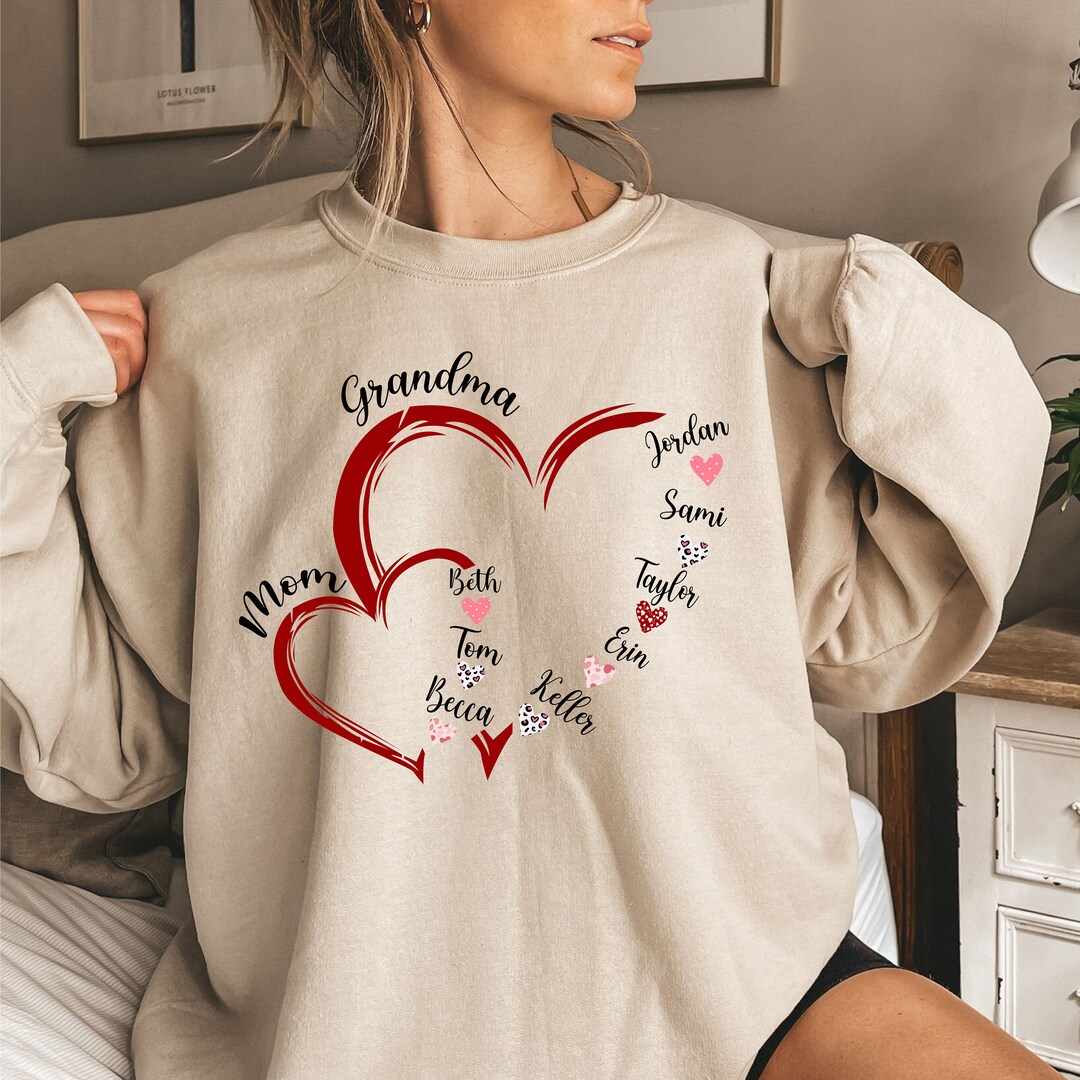 Custom Mom Grandma Heart Sweatshirt, Valentine Grandma Shirt, Grandma ...