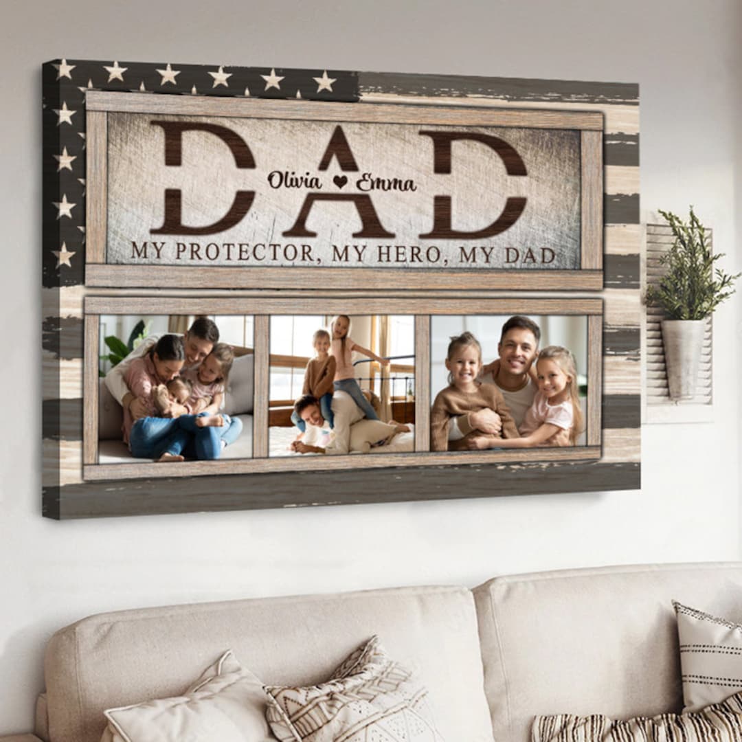 Custom Photo Dad Canvas Wall Art, Daddy Keepsake With Kid Wall Art ...