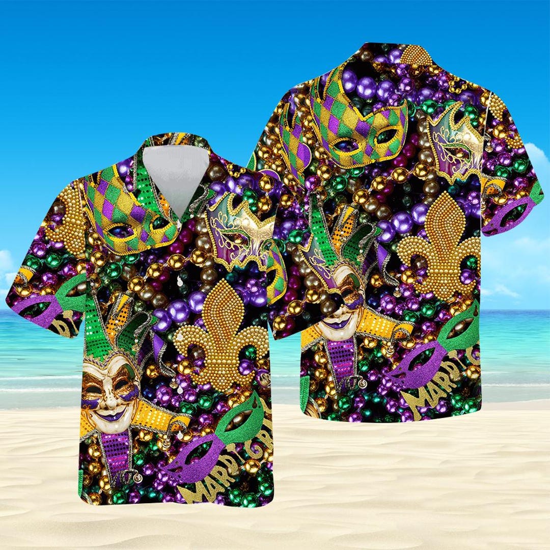 Mardi Gras Cat Mask Hawaiian Shirt for Men and Women, Hawaiian 3D Aloha ...