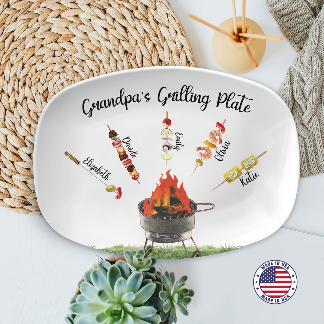Custom Grandpa Grilling Platter, Grilling Plate Papa With Kids Names ...