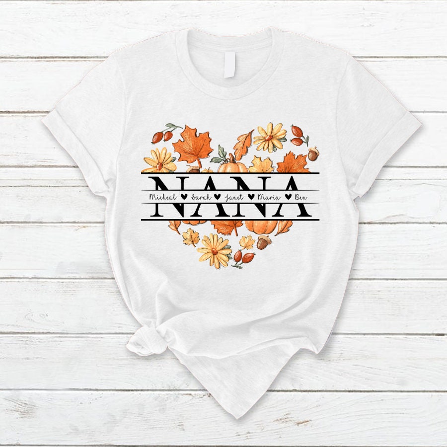 Custom Love Fall Nana Shirt, Custom Nickname Grandma Nana Mimi Shirt ...