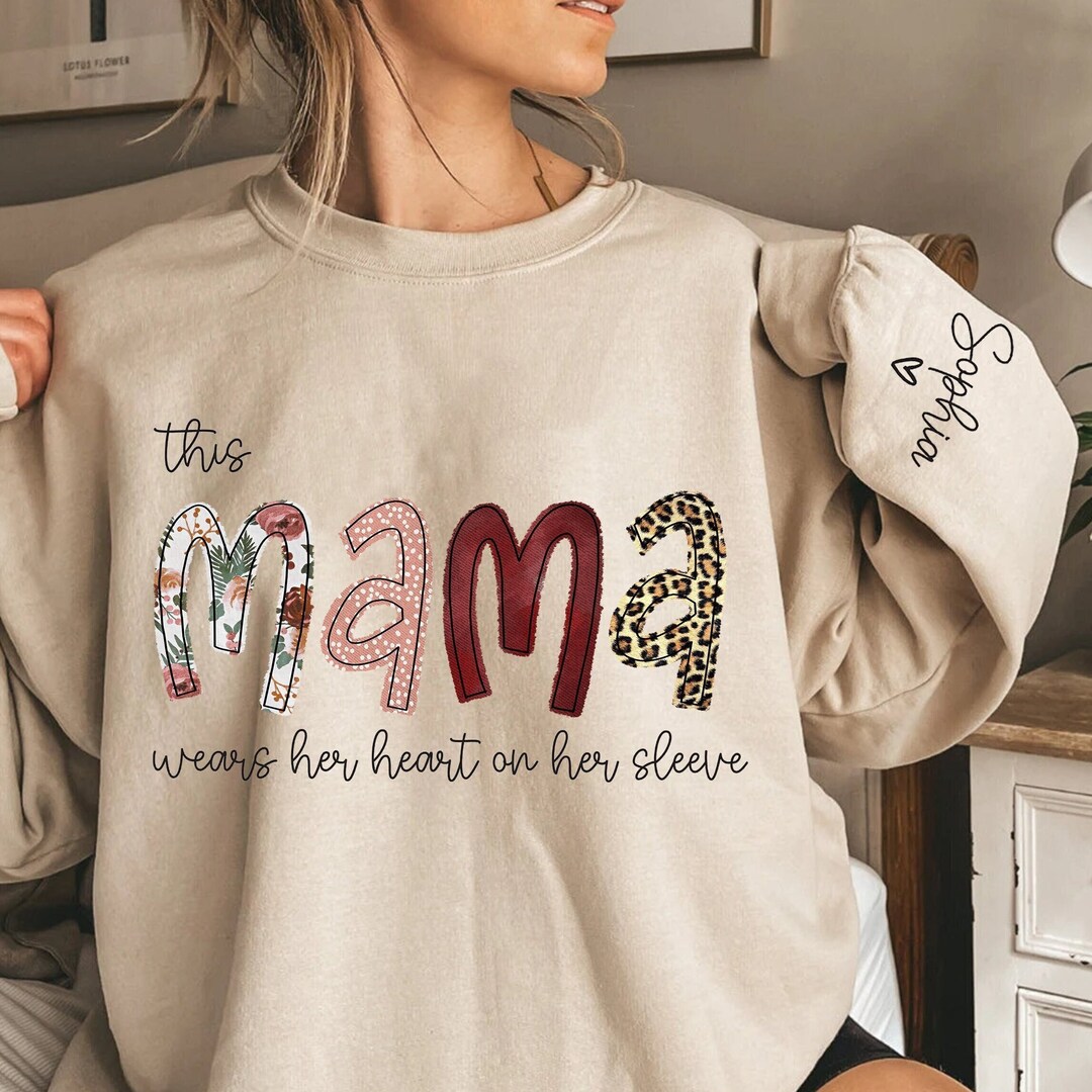 This Mama Wears Her Heart on Her Sleeve Sweatshirt, Christmas Mom Shirt ...