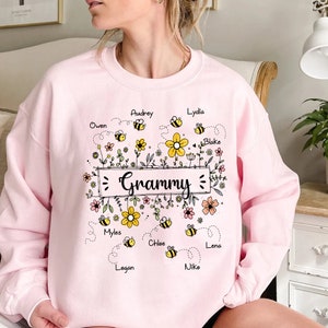 Personalized Grandma Shirt, Custom Grandma Floral Bee With Kidnames ...