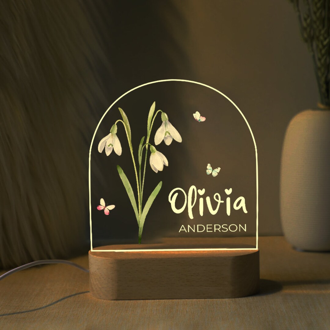Custom Birth Month Flower 3D Led Light, Nursery Night Light, Gift for ...
