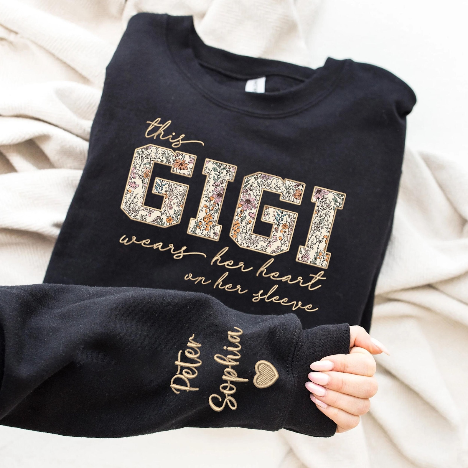 Custom Embroidered Gigi Sweatshirt, Gigi Floral Applique Sweatshirt ...