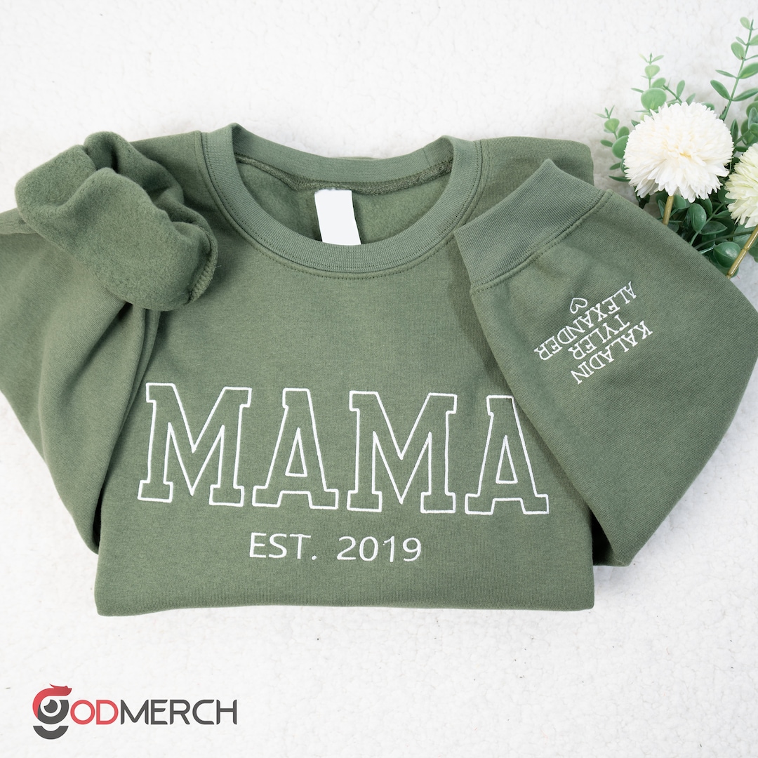 Custom Embroidered Sweatshirt for Mom, Embroidered MAMA Est Sweatshirt ...