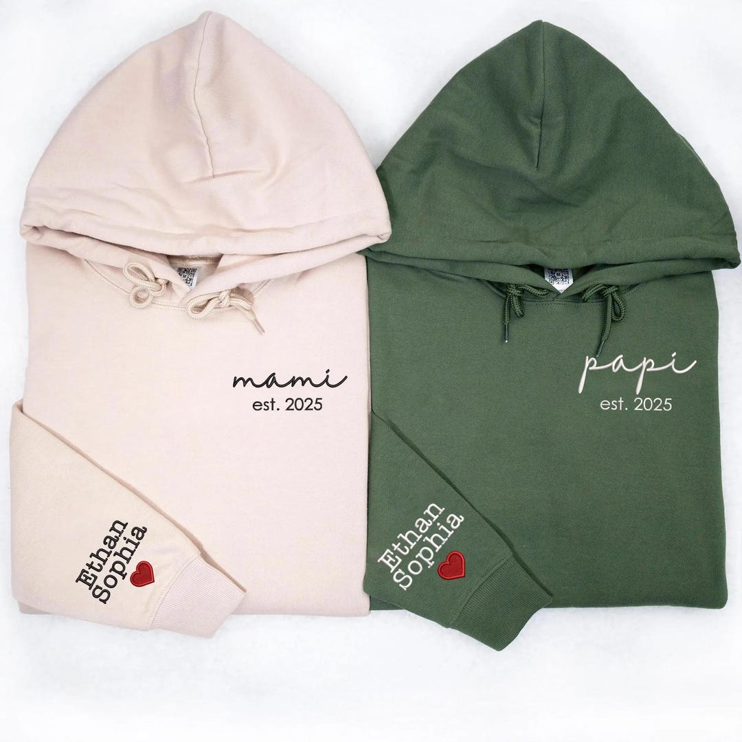 Custom Papi Mami Embroidered Hoodies With Kids Names on Sleeve ...