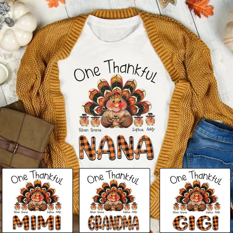 Personalized Thanksgiving Grandma Shirt, Thanksful Grandma Turkey for ...