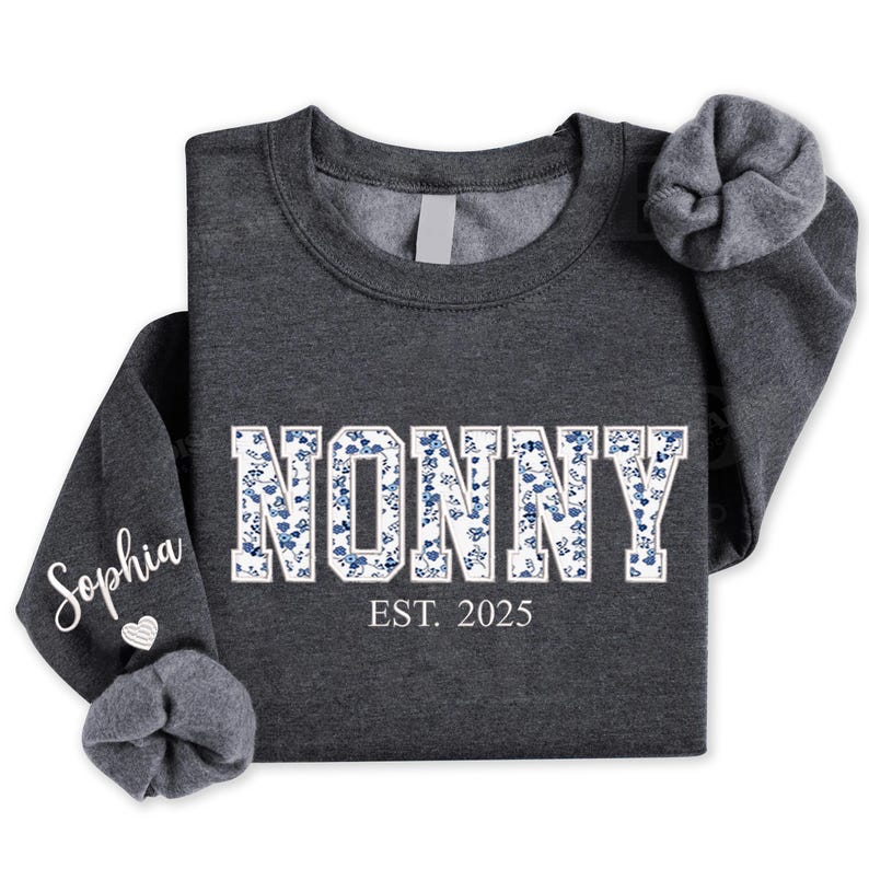 Custom Embroidered Nonny Sweatshirt – Floral Appliqué Nonny Crewneck ...