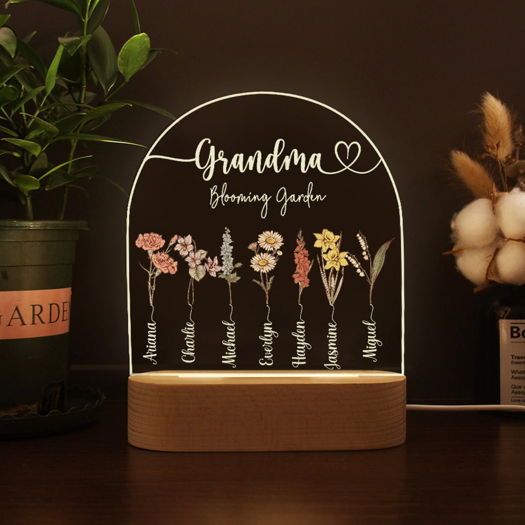 Custom Grandmas Garden 3D Led Light Wooden Base, Mom Night Light ...
