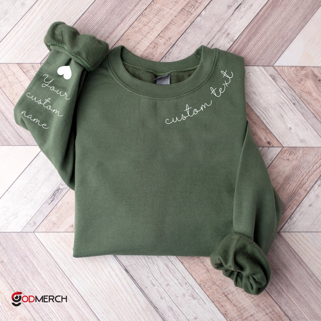 Custom Text on the Neck and Names on the Sleeve Sweatshirt or Hoodie ...