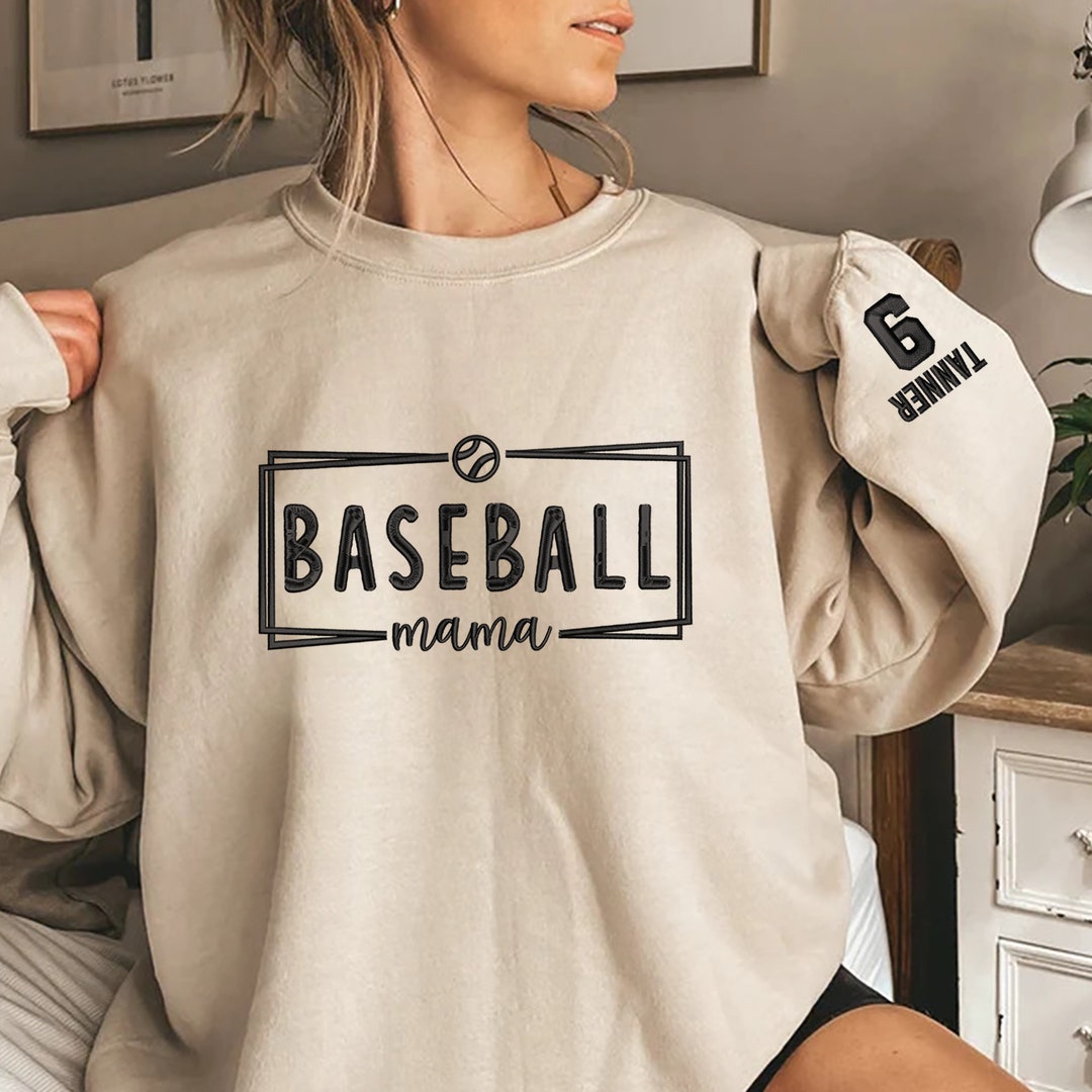 Embroidered Baseball Mom Hoodie With Name & Number on Sleeve Proud ...