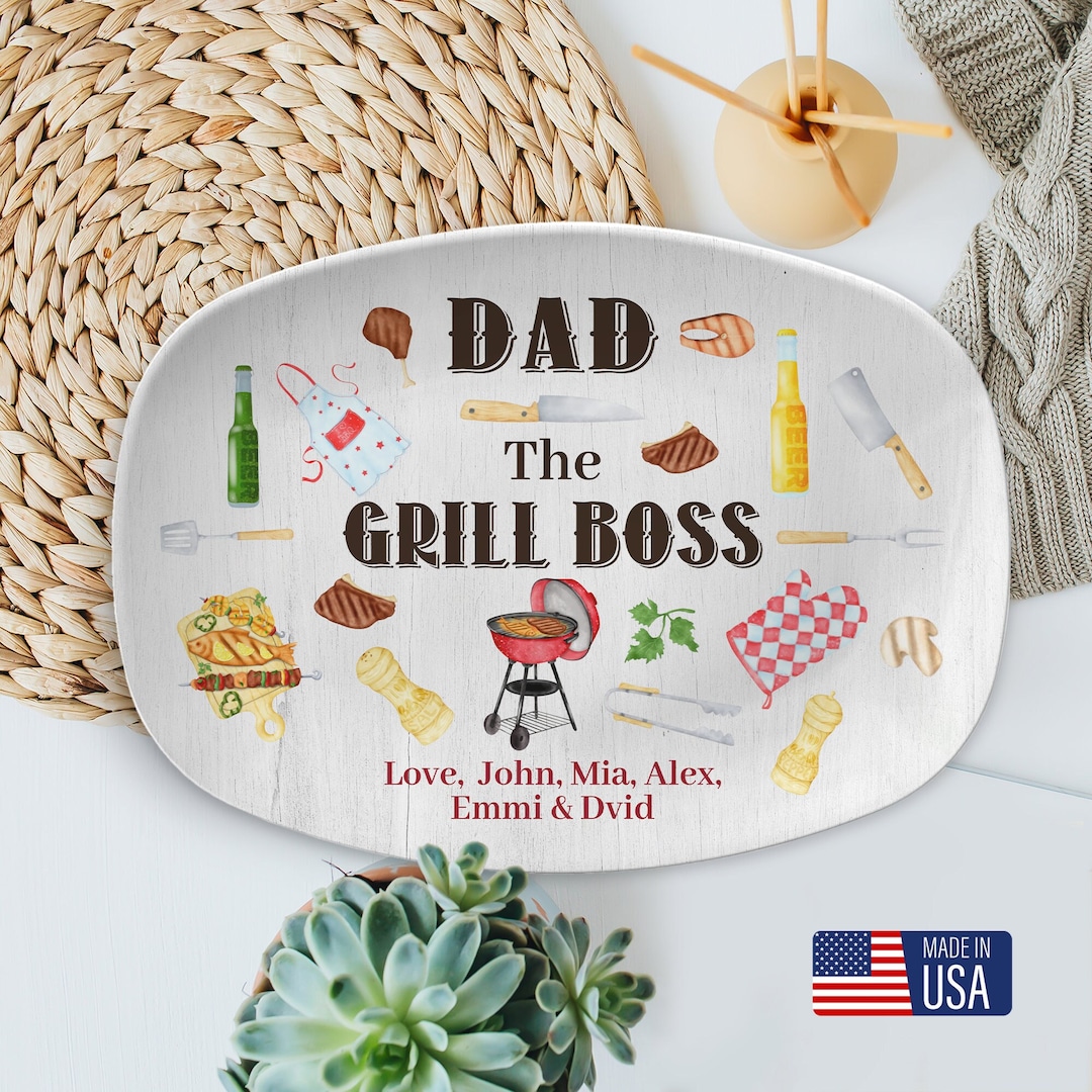 Personalized Dad the Grill Boss Platter, Daddy Grilling Plate, Serving ...