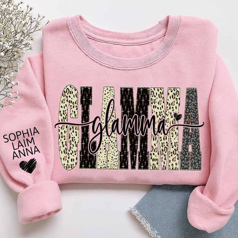 Custom Glamma Sweatshirt With Kid Name on Sleeve, Faith Glamma Crewneck ...