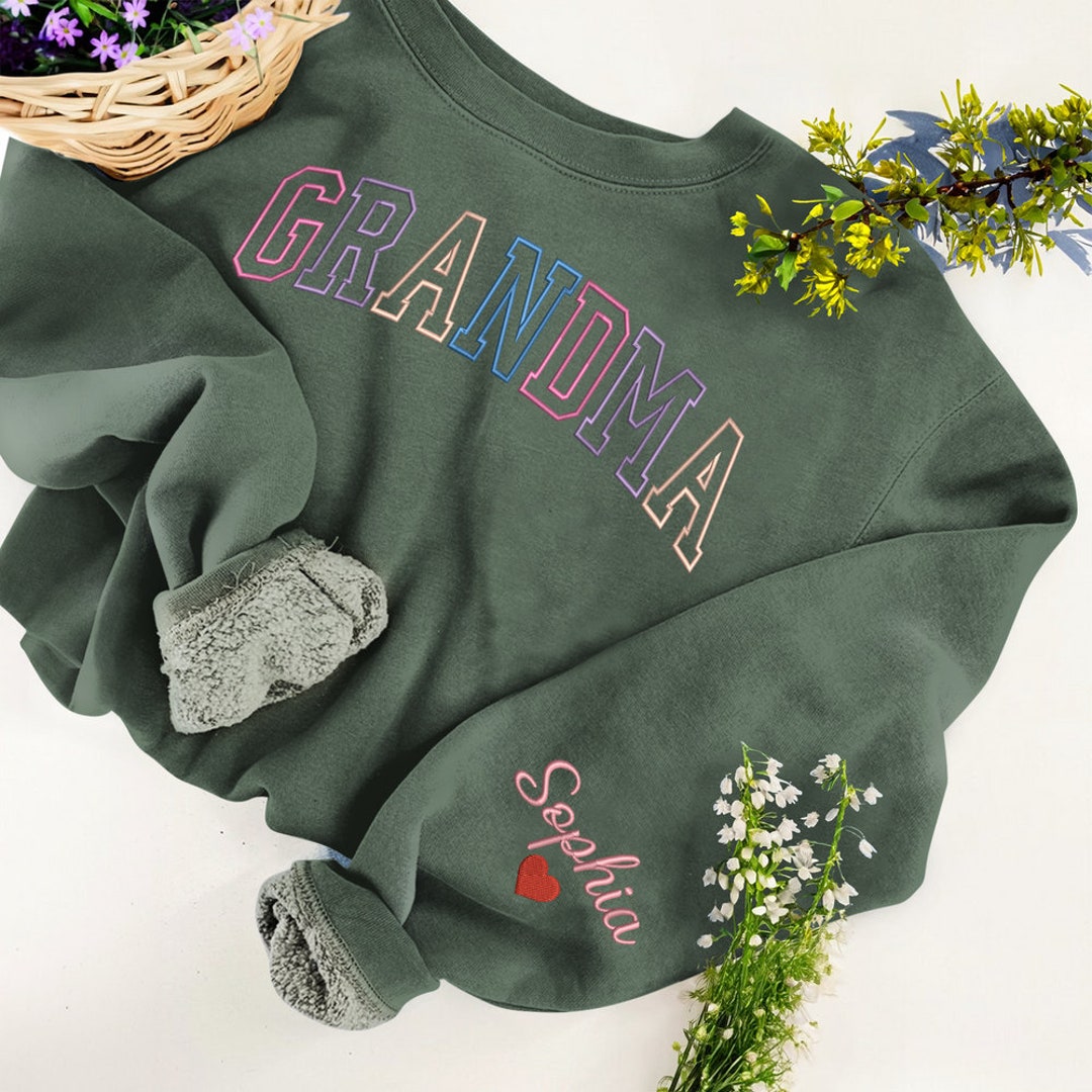 Custom Pink-purple Embroidered Grandma Sweatshirt, Gift for Grandma ...