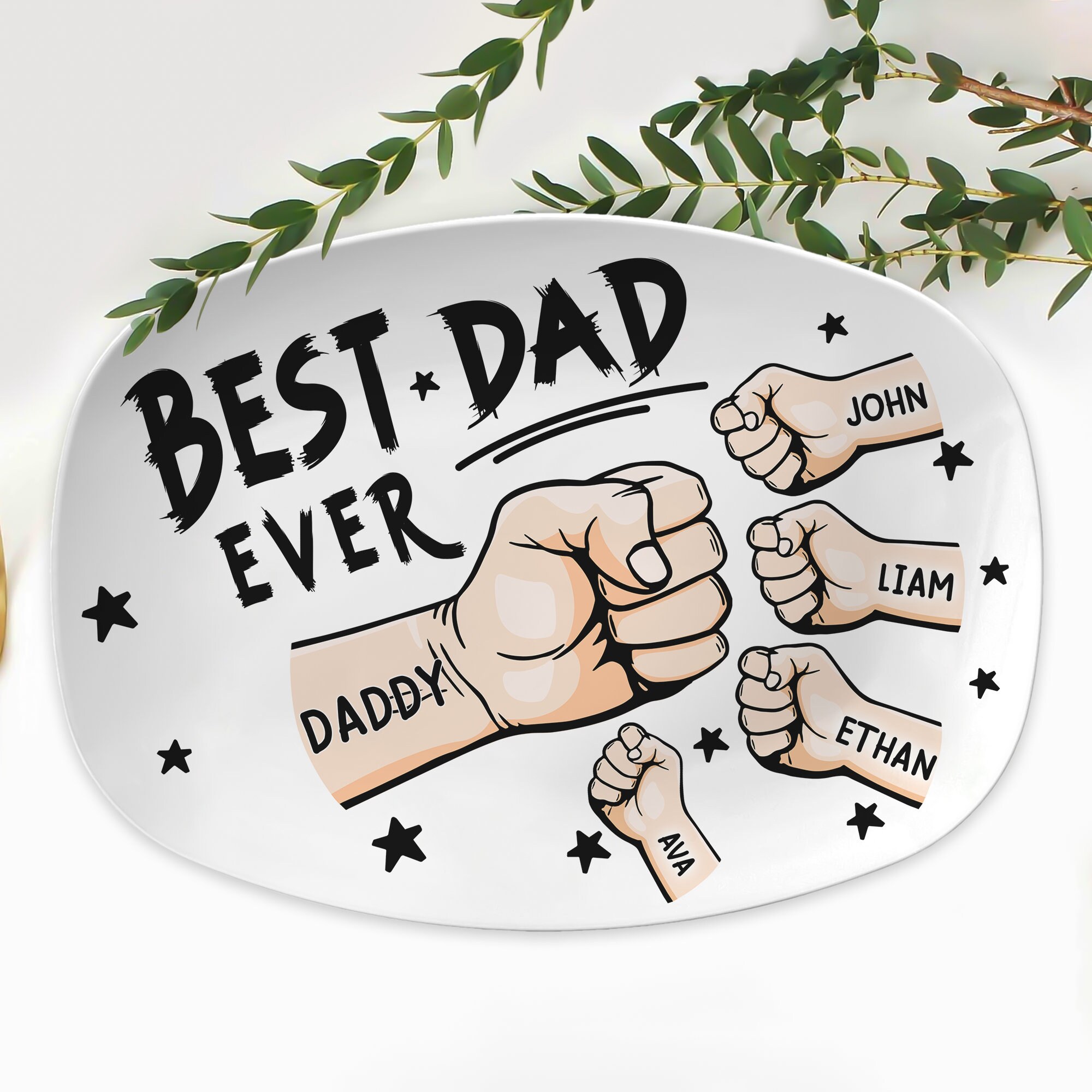 Custom Best Dad Ever Grilling Platter, Daddy Fist Bump Plate With Kid ...