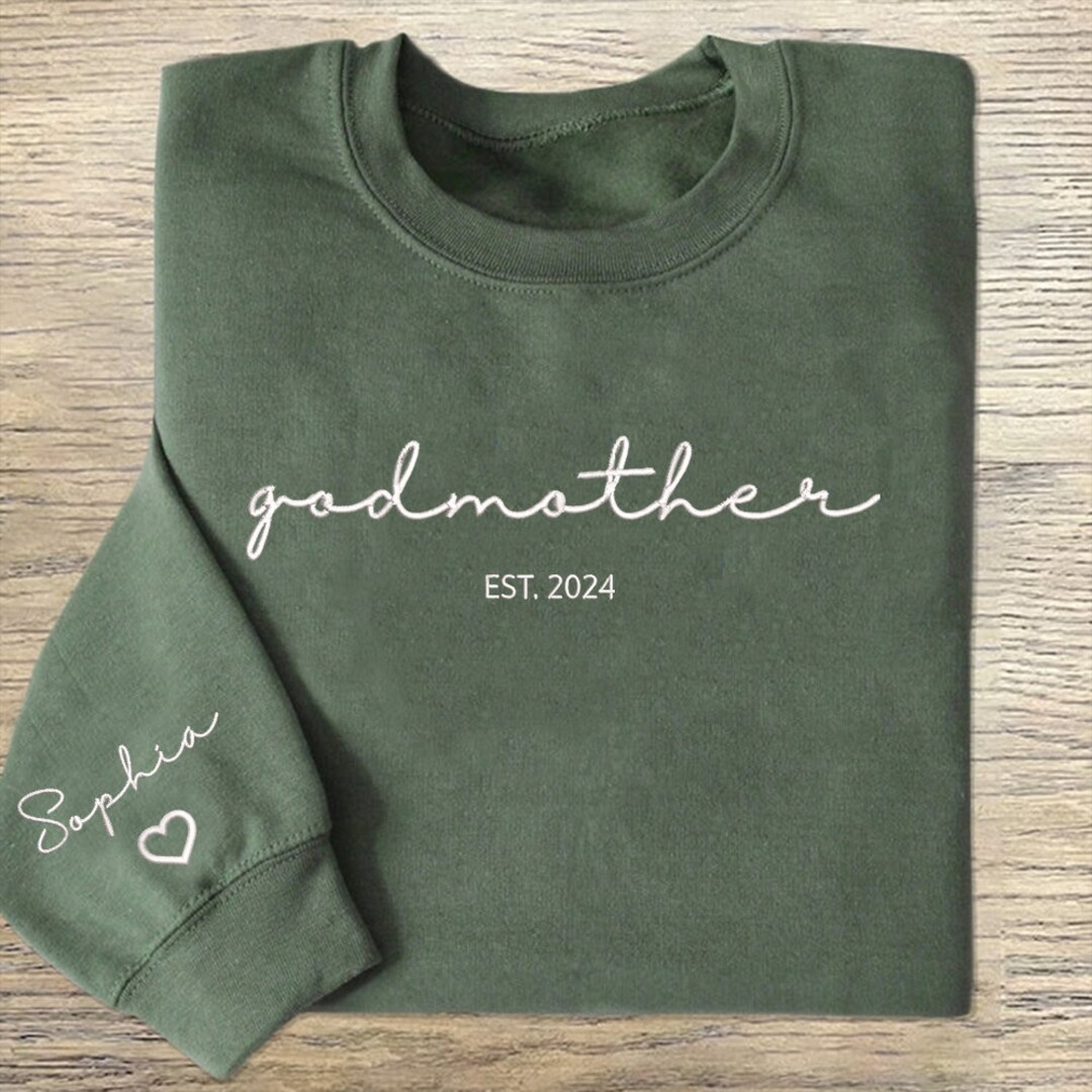 Embroidered Godmother With Kid Names Sweatshirt, Embroidery God Mother ...