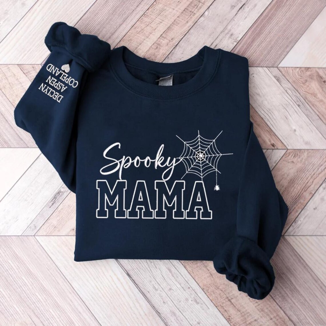 Custom Embroidered Spooky Mama Sweatshirt With Name on Sleeve, Mama ...