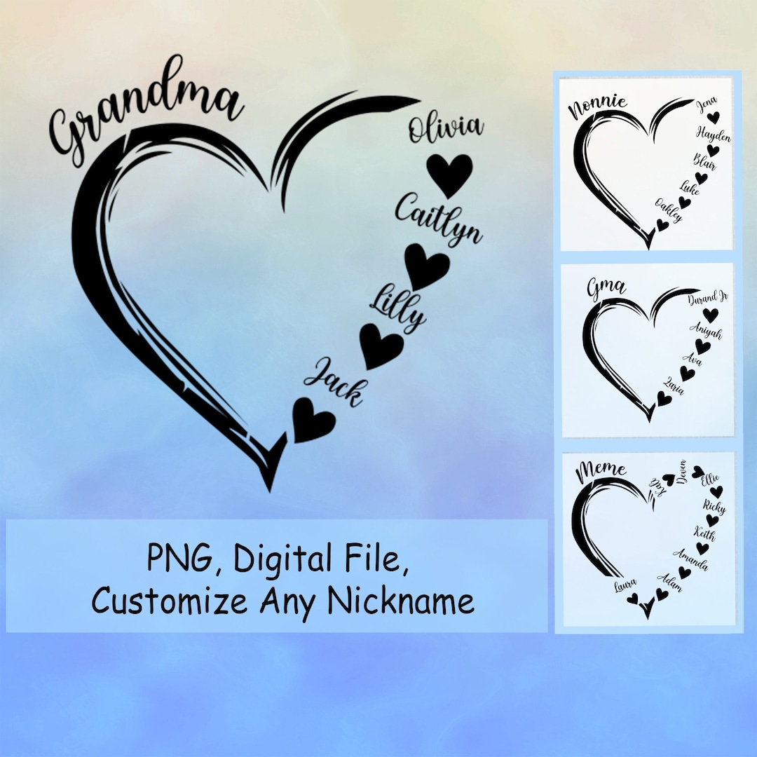 Personalized Grandma Heart PNG, Mimi Nonnie With Kids SVG Sublimation ...