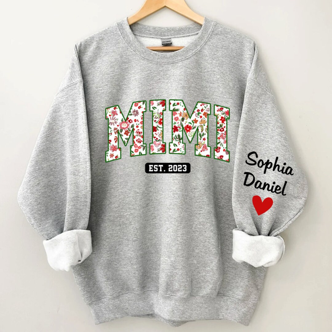 Personalized Mimi Flower Pattern and EST Sweatshirt With Kid Names on ...